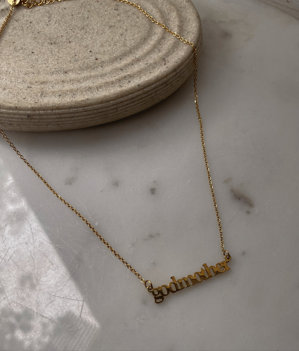 GODMOTHER | 18ct Gold Plated Stainless Steel | Word Pendant Necklace ...